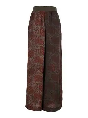 UMA WANG Elastic Waist Belted Wide-leg Pants With All-over Print In Cupro-viscose Blend - Red
