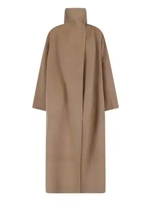 ALMADA Oversized Long Coat With High Collar - Brown