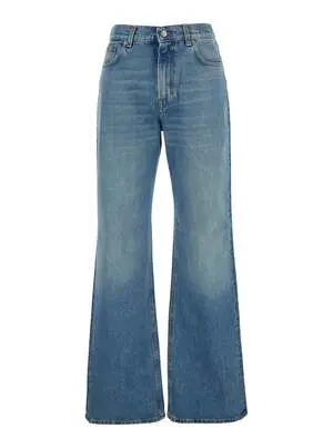 HAIKURE Korea Wide-leg Denim Jeans With Logo Patch - Blu