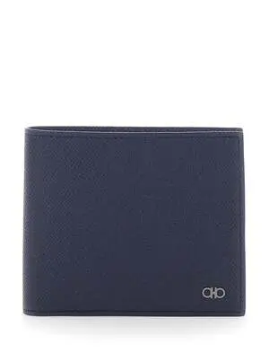 FERRAGAMO Ferragamo Grained Leather Micro Hook Bi-Fold Wallet With Logo, 8.5 X 11 Cm Blu