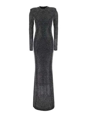 TWENTY FOURHAITCH Kaira Long Dress With Collar And Tulle Long Sleeves - Black