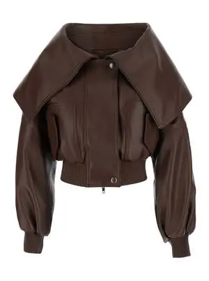 Balenciaga Wrap Collar Blouson In Smooth Light Leather - Brown