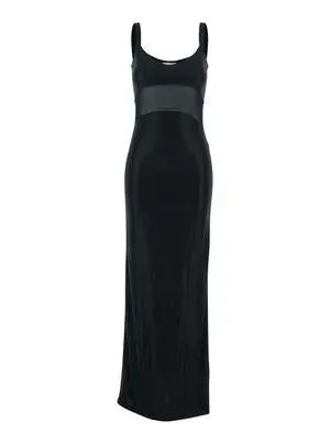 TWENTY FOURHAITCH Long Rhinestone Tech Fabric Dress With Thin Straps And Straight Hem - Black