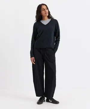 PACT Organic Cotton Essential V-neck Sweater - Midnight Blue Heather
