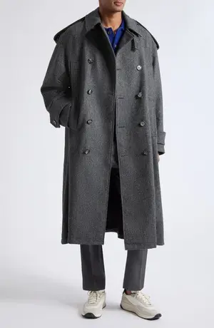 AMI Paris Heathered Wool Trench Coat - Gris Carbone