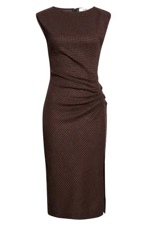 Diane Von Furstenberg Andie Houndstooth Ruched Dress - Stucco