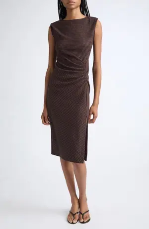 Diane Von Furstenberg Andie Houndstooth Ruched Dress - Stucco