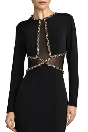 Mac Duggal Crystal Trim Illusion Mermaid Gown