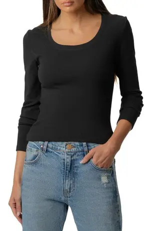 Kut From The Kloth Sarah Long Sleeve Rib Top - Black