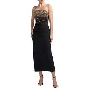 Mac Duggal Beaded Strapless Crepe Midi Dress