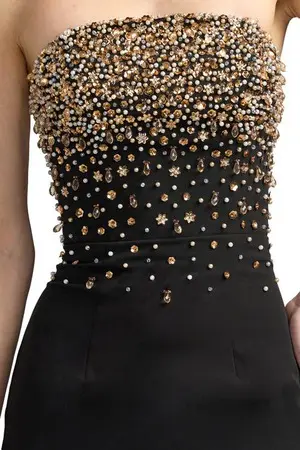 Mac Duggal Beaded Strapless Crepe Midi Dress