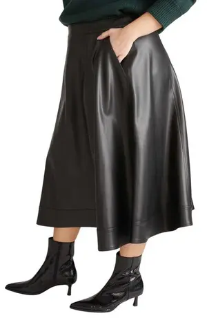 Universal Standard Charlotte Faux Leather Midi Skirt - Black