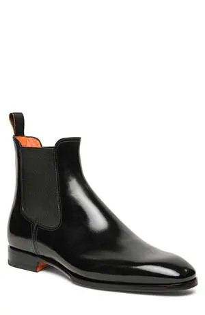 Santoni Archer Leather Chelsea Boot - Black