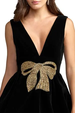 Mac Duggal Sleeveless Bubble Hem Velvet Mini Dress With Bow
