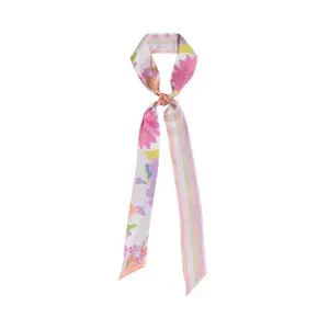 LOST PATTERN Frida Garden Print Skinny Silk Scarf - Pink