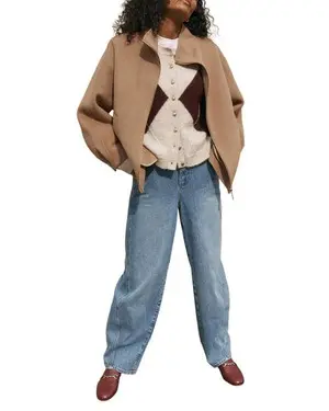 Mint Velvet Wool Blend Hand Finished Bomber Jacket - Tan