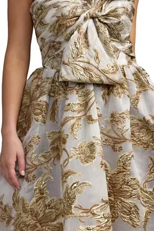 Mac Duggal Floral Strapless Brocade Ballgown With Bow