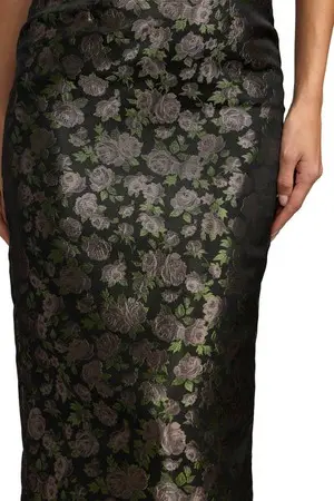 Mac Duggal Sleeveless Floral Brocade Midi Dress