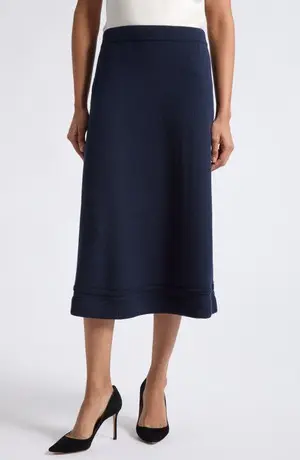 St. John Crepe Knit Midi Skirt - Midnight