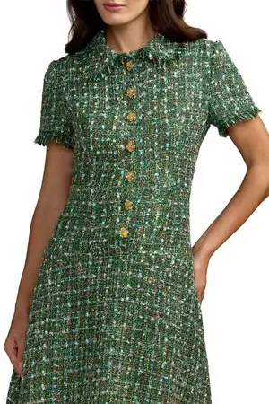 Mac Duggal Boucle Short Sleeve Button Up Midi Dress