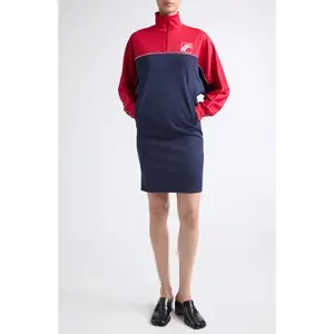MAISON MARGIELA Half Zip Minidress - Red/navy