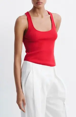 Mango Fitted Ribbed Tank Top - Red