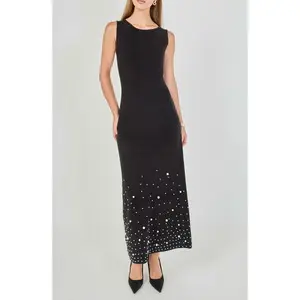 Endless Rose Pearl Embellished Knit Maxi Dress - Black