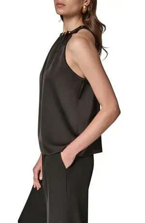 Donna Karan New York Hardware Neck Satin Blouse - Black