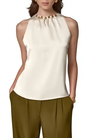 Donna Karan New York Hardware Neck Satin Blouse Ivory