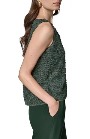 Donna Karan New York Boat Neck Metallic Beaded Tank - Blk Forest