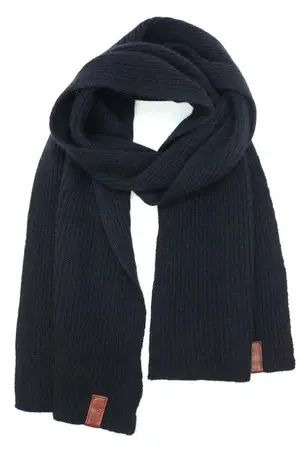 Portolano Cashmere Scarf With Leather Tab - Black