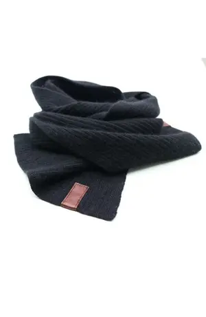 Portolano Cashmere Scarf With Leather Tab - Black