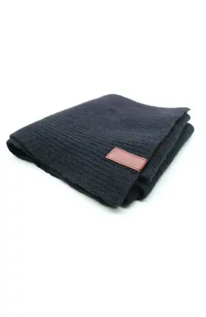 Portolano Cashmere Scarf With Leather Tab - Black