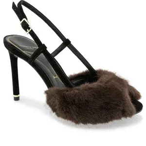 KENNETH COLE Londyn Faux Fur Slingback Sandal - Black