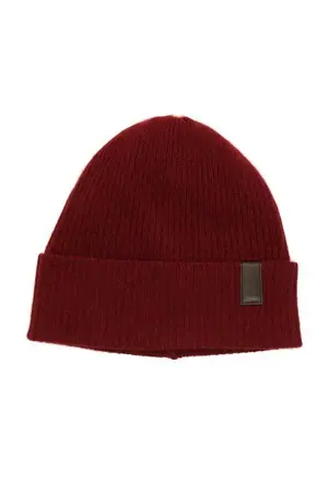 Portolano Cashmere Beanie With Leather Tab - Rum