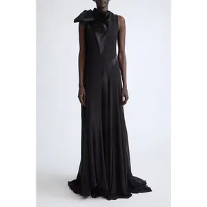 Alexander McQueen Silk Chiffon & Satin Gown - Black