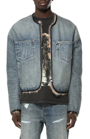 PURPLE BRAND Reversible Faux Fur Denim Jacket - Blue