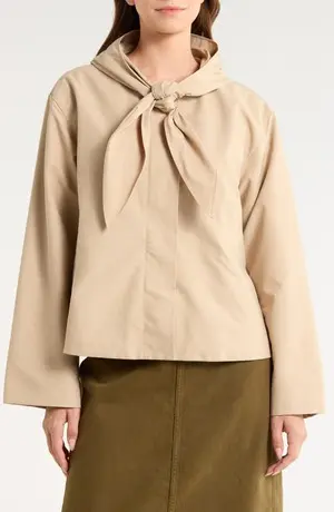 REFORMATION Kinsley Tie Neck Jacket - Khaki