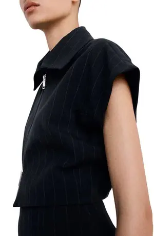 Mango Pinstripe Short Sleeve Zip Waistcoat