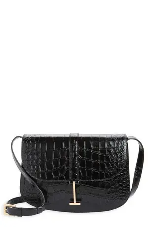 TOM FORD Kara Small Croc Embossed Leather Crossbody Bag - Black