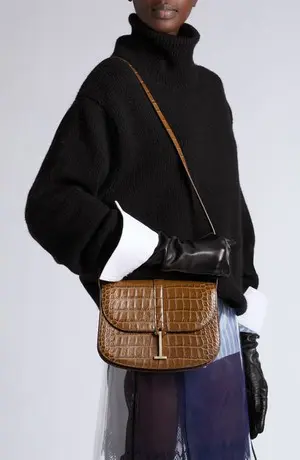 TOM FORD Kara Small Croc Embossed Leather Crossbody Bag - Cinnamon