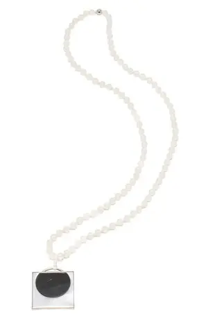 EDDIEBORGO Square Medallion Onyx & Milky Quartz Necklace - Silver
