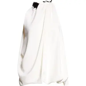 Brandon Maxwell Embroidered Draped Sleeveless Top - Ivory/black