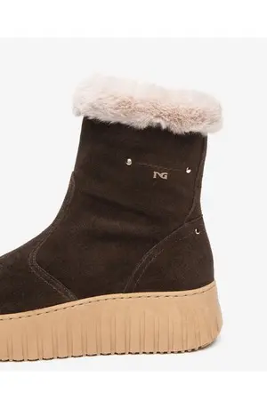 NEROGIARDINI Faux Fur High Top Sneaker - Chocolate