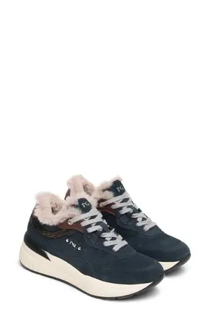 NEROGIARDINI Faux Fur Platform Sneaker Navy