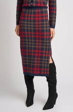 Ted Baker London Addison Plaid Jacquard Midi Skirt - Indigo Night