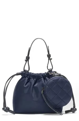 Mz Wallace Waverly Bebe Leather Trim Drawstring Bag - Navy