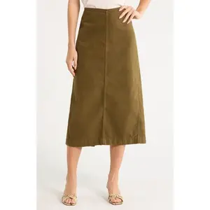 REFORMATION Regina Mid Rise Midi Skirt - Dark Olive