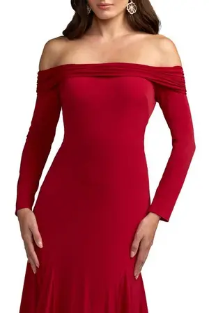 Mac Duggal Off The Shoulder Long Sleeve Trumpet Gown