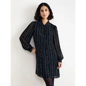 PHASE EIGHT Candice Long Sheer-sleeve Dress - Black